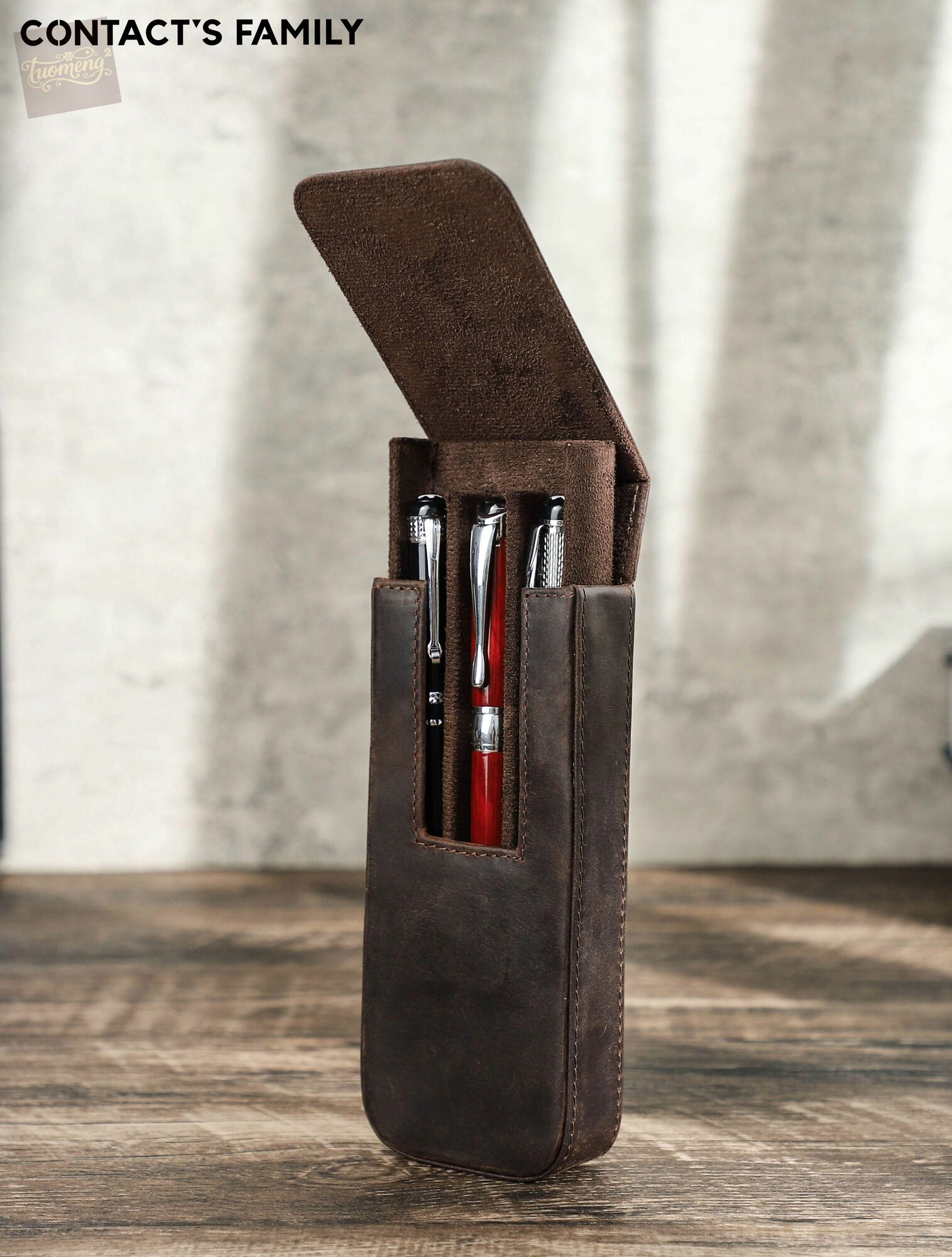 Кожаный футляр для ручки с тремя слотами для руче