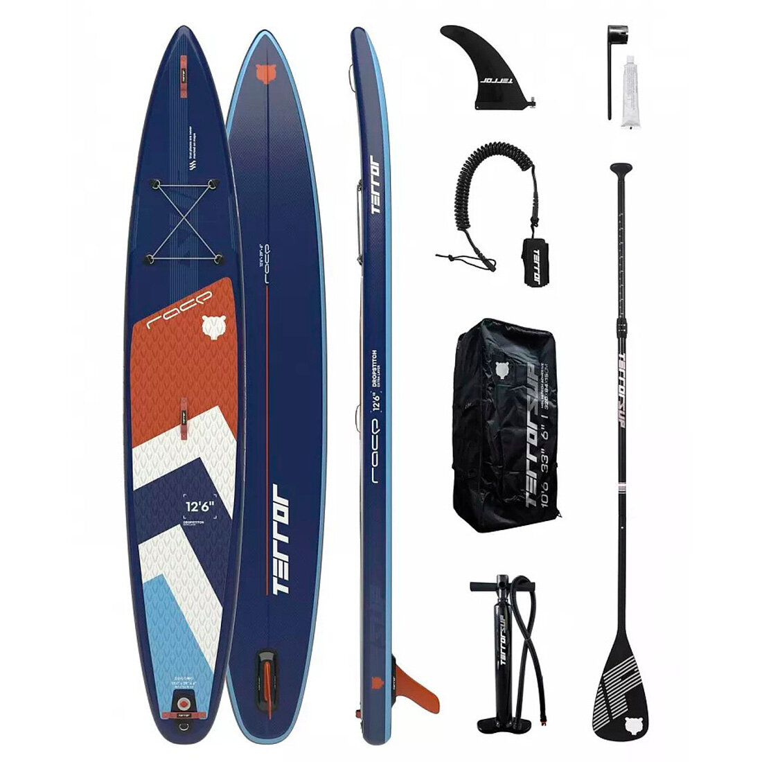 Cап борд надувной двухслойный TERRO SUP Blue 12'6 RACE голубая / Сапборд, sup board, supboard, sup доска