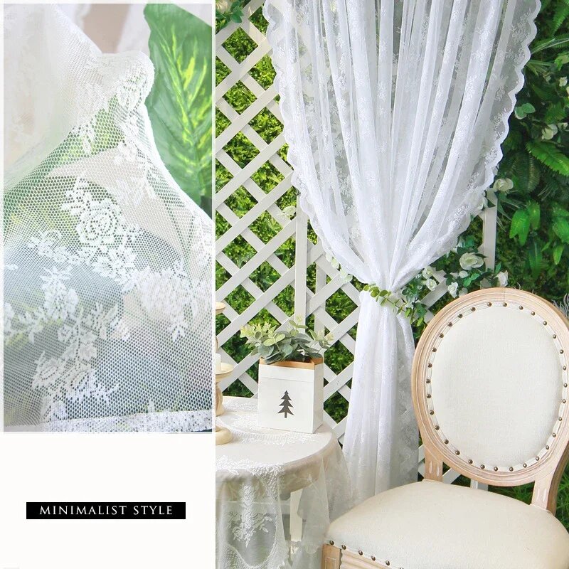 Французская белая кружевная занавеска с цветочным принтом, прозрачная занавеска для окон, панель стержня, карманная перегородка, домашний декор для спальни и гостиной
