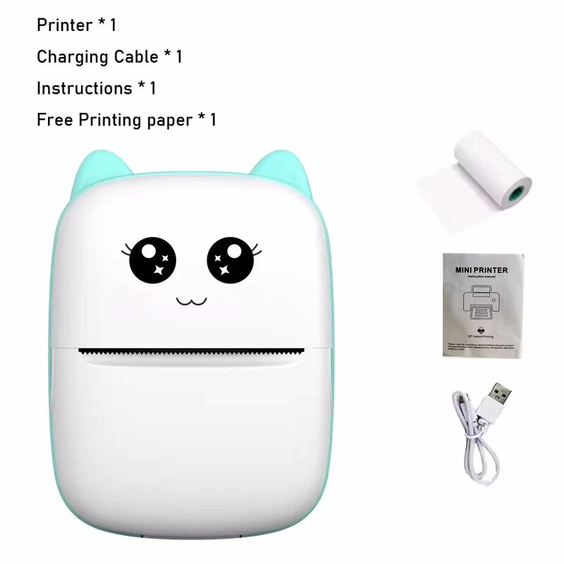 Mini CAT портативный термопринтер для печати фотографий карманный термопринтер для этикеток 58 мм печать беспроводной Bluetooth Android iOS принтеры
