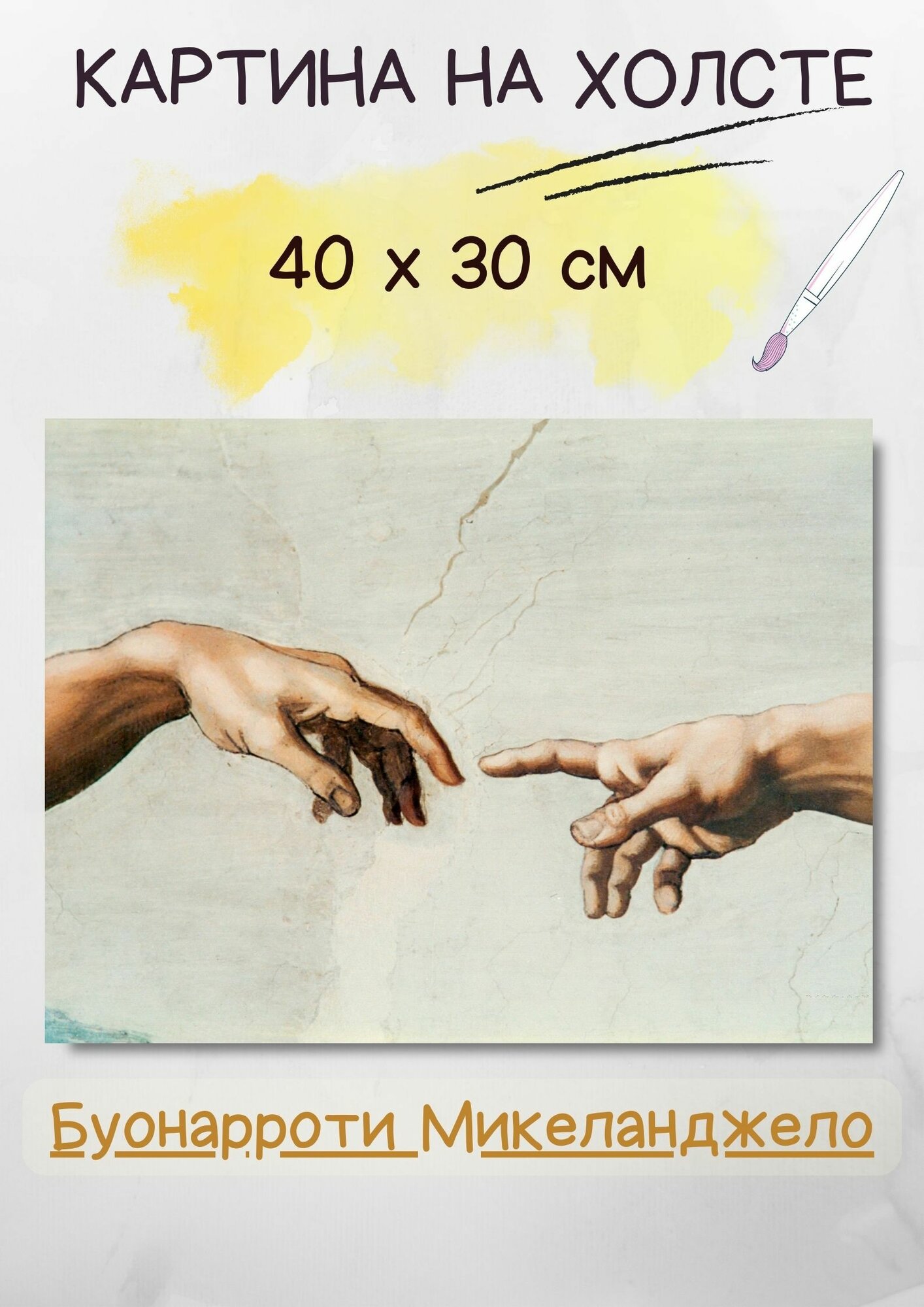 Буонарроти Микеланджело "Сотворение Адама". Картина на холсте 30х40 см репродукция