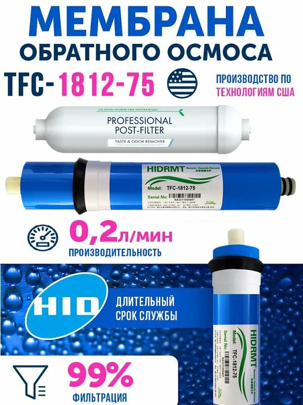 Комплект "Unicorn FRO 75G Premium" мембрана и постфильтр, для осмоса