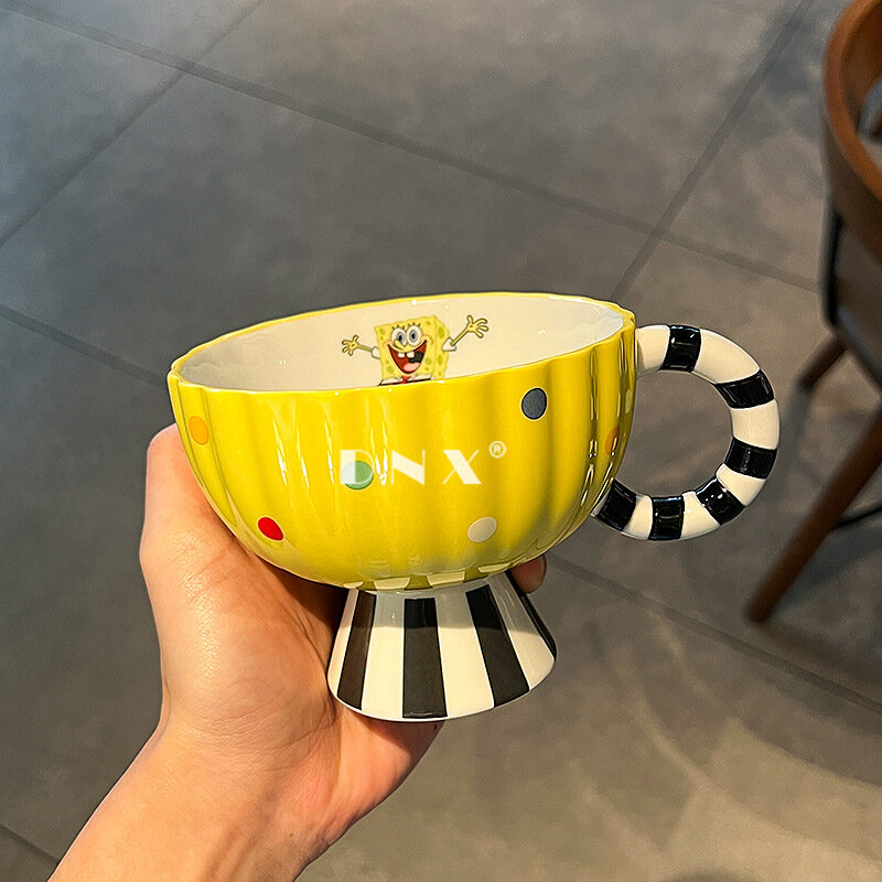 Губка Боб Квадратные Штаны высокая керамическая чашка креативная полосатая в горошек кружка для воды ручка женская домашняя кофейная чашка пара