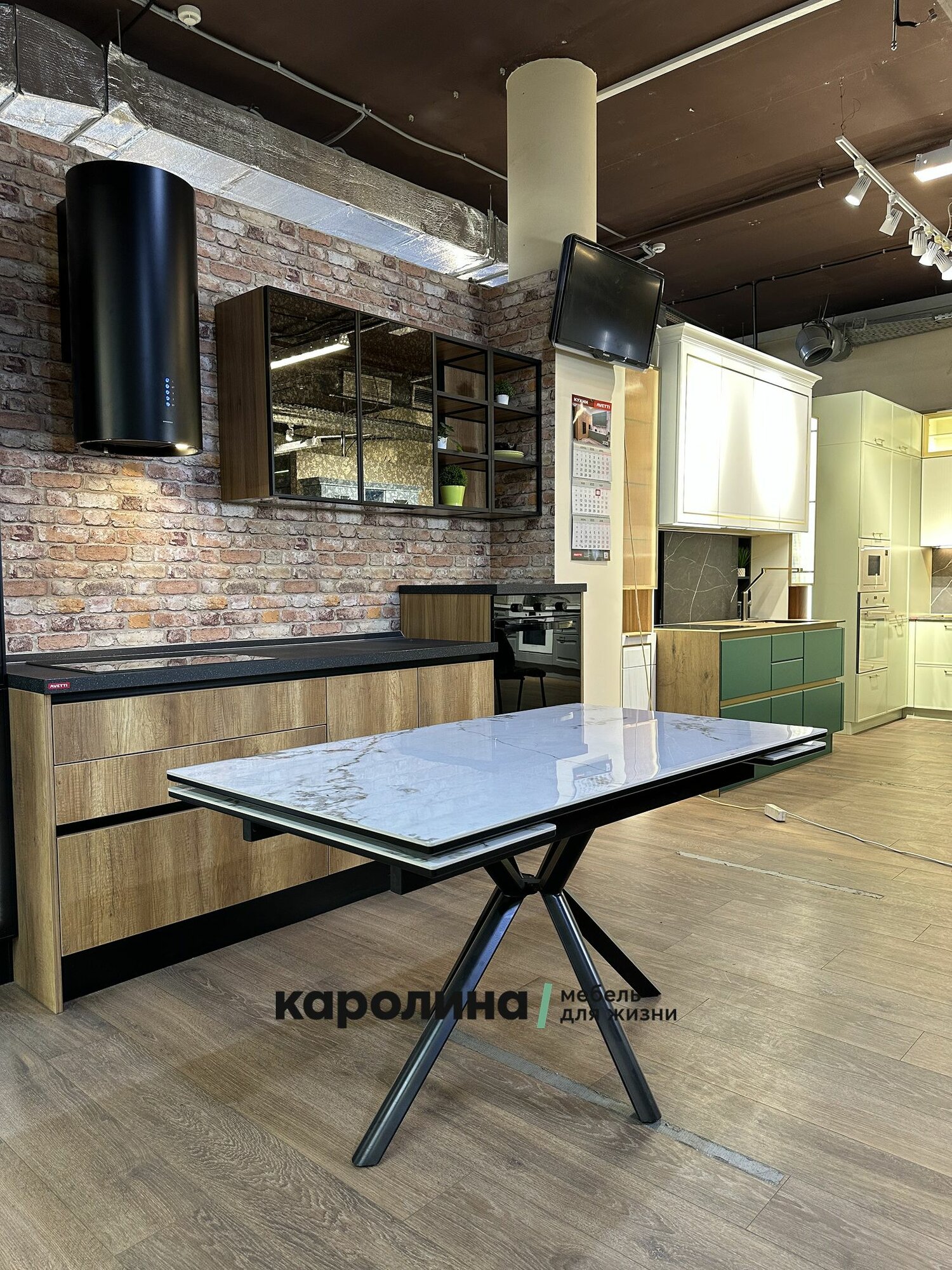 Стол керамика "Монако" 1400х800 (+300+300) белый глянец К-16 черные ноги + доводчик