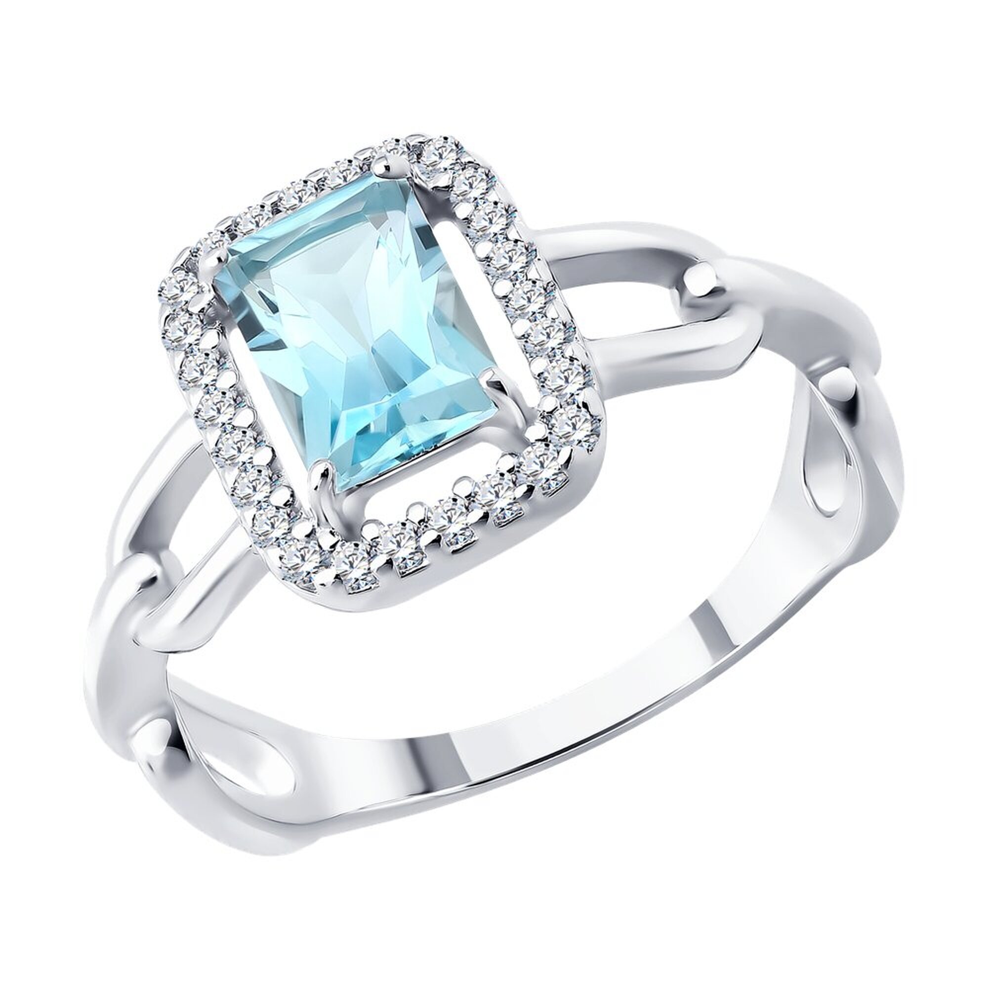 Кольцо, серебро, 925 проба, родирование, топаз, фианит