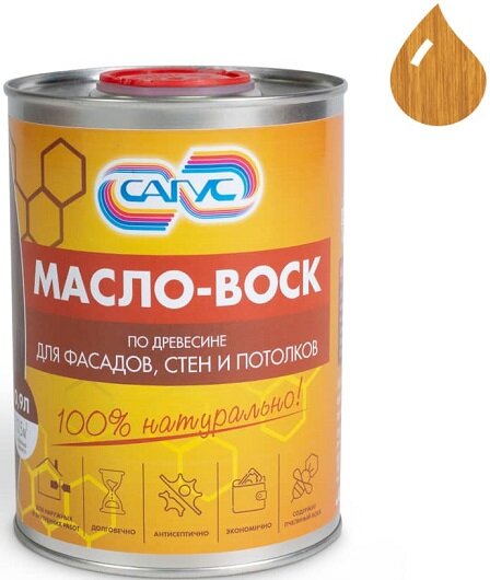 Масло-Воск Сагус 0.9л Тик по Древесине, Глубокоматовая, для Фасадов, Стен и Потолков для Внутренних и Наружных Работ.