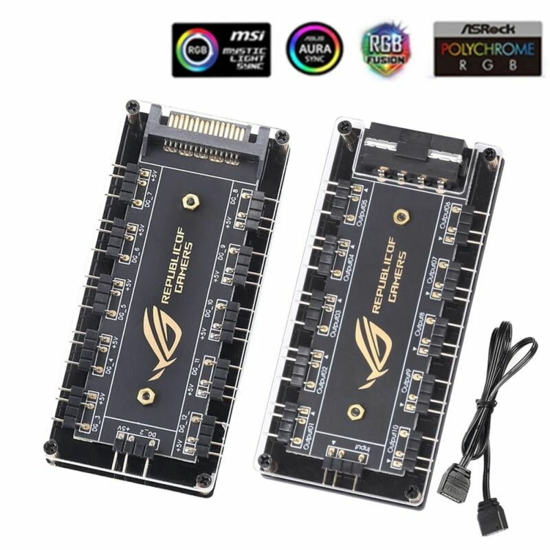 Разъем кабеля 5 В 3-контактный ARGB 12 В 4-контактный RGB, 10-концентратор SATA, удлинитель питания для вентилятора ПК, материнской платы AURA RGB светодиодная лента, вентилятор охлаждения