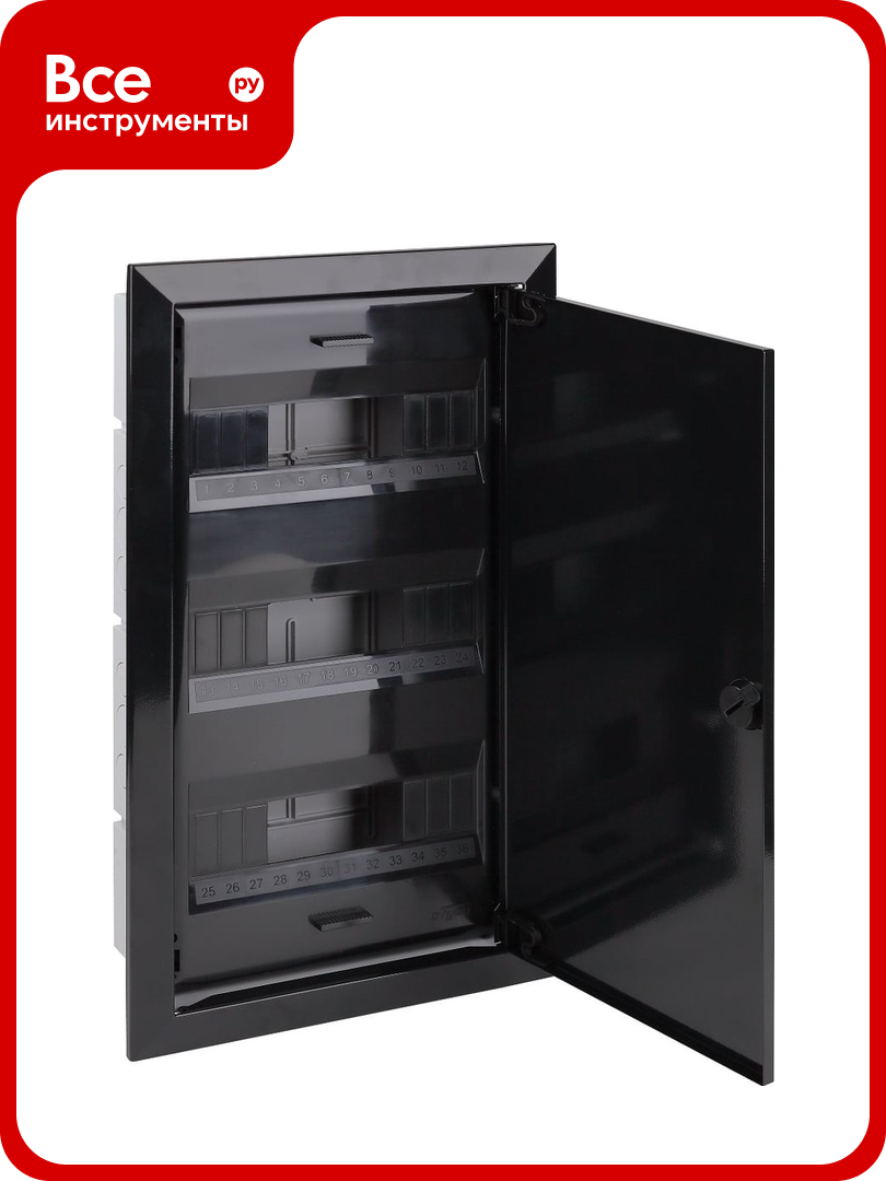 Щиток скрытой проводки Рувинил Тусо на 36 модулей с металличической дверцей 580x325x103 мм черный 68136МЧ, из стального