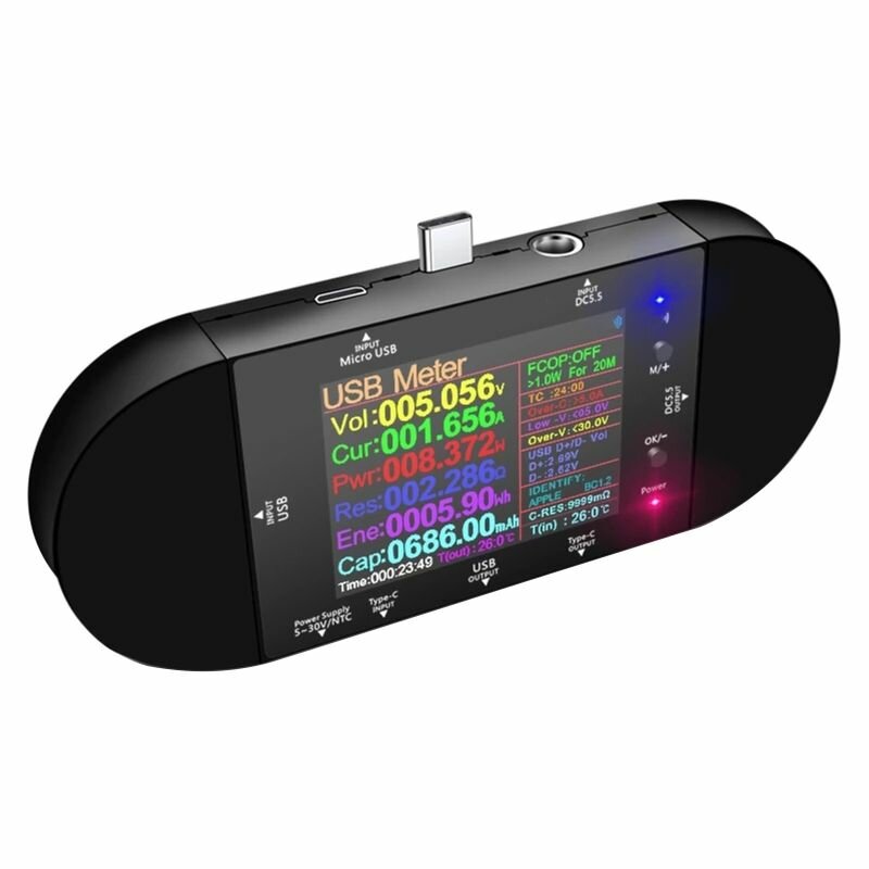USB тестер UD24 Type-C 2.4", цифровой амперметр вольтметр, детектор