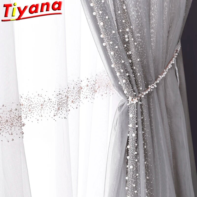 Прозрачные белые/серые тюлевые шторы Tiyana ZH452 Rod Pocket Process, 1Piece W150 X H240CM, Gray