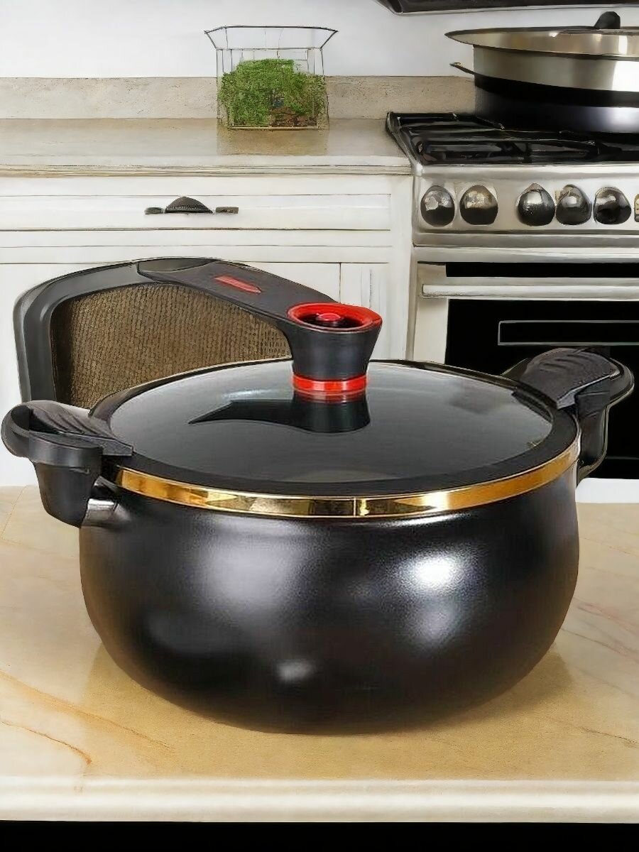 Кастрюля-скороварка "Шеф-повар" с крышкой, 7 литров, черное