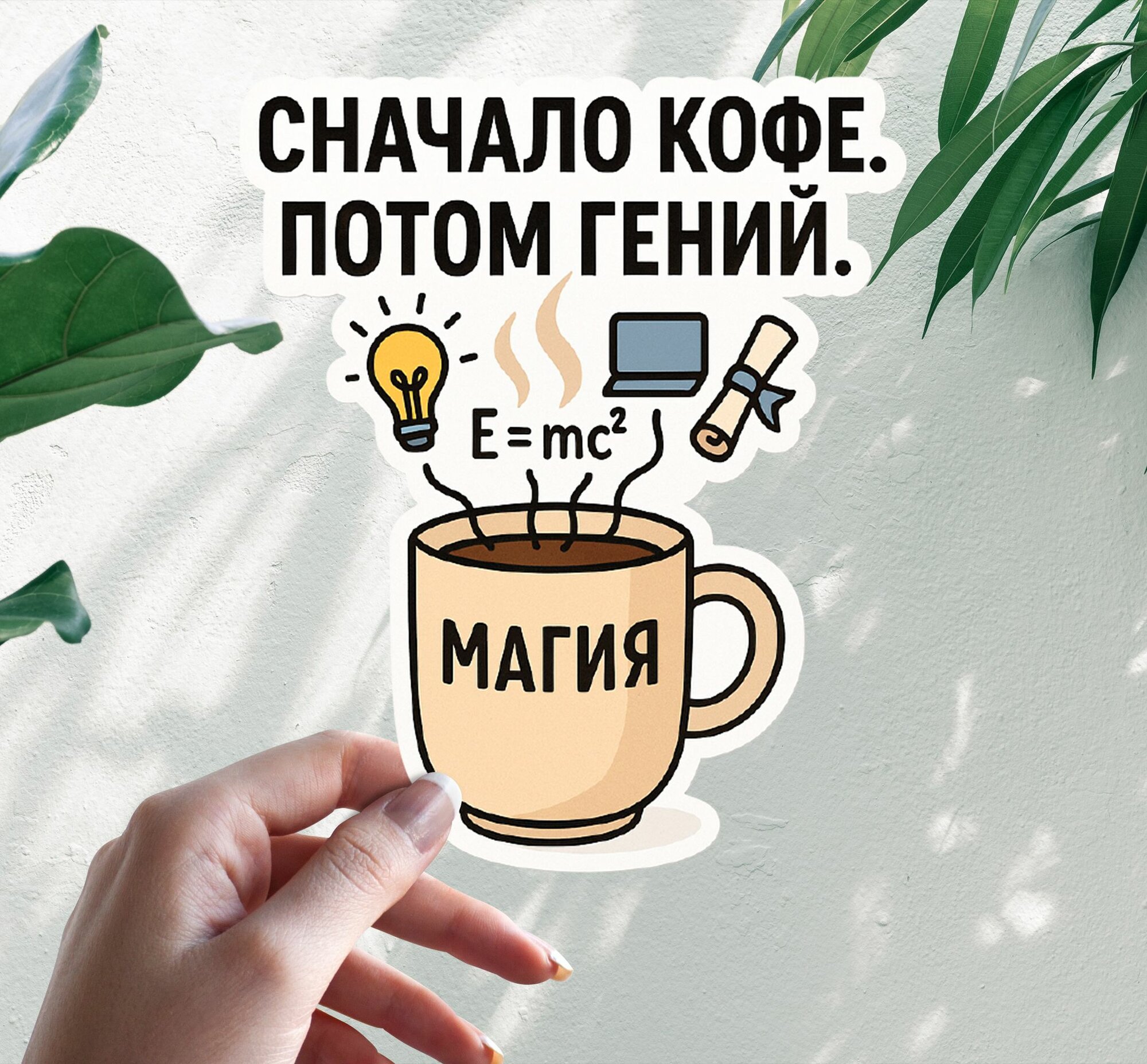 Наклейка 20см Сначала кофе, потом гений