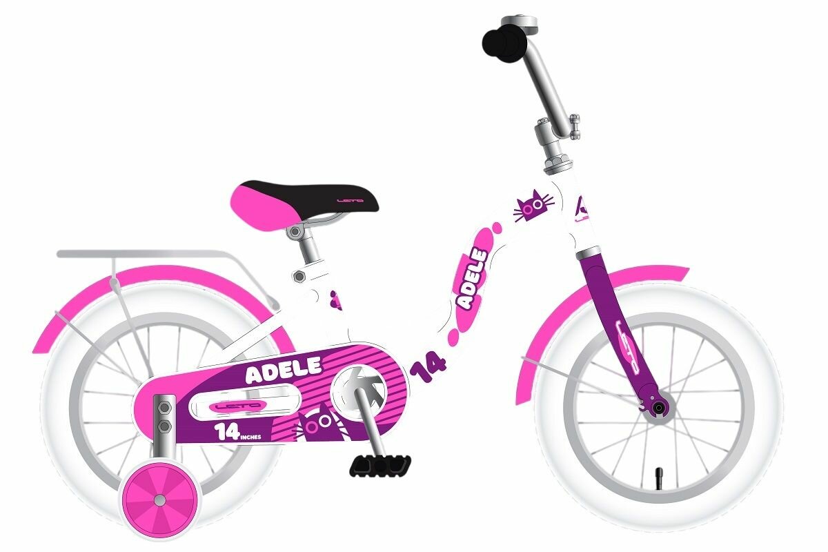 Велосипед LETO ADELE 14", сталь, односкоростной, V-Brake тормоз, для девочек