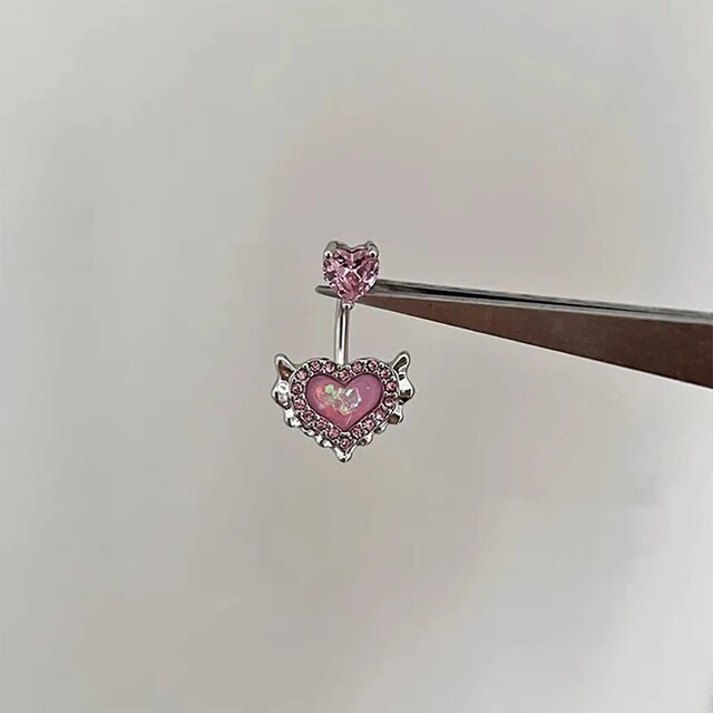 MINISO Hello Kitty Розовое кристаллическое сердце кольцо для пупка