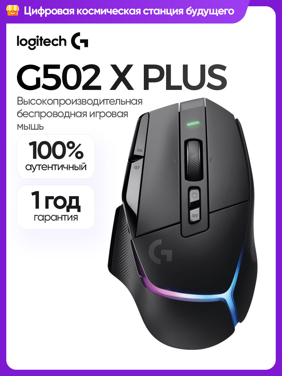 Мышь Logitech G502 X Plus, беспроводная, для правой руки, оптический сенсор HERO 25K