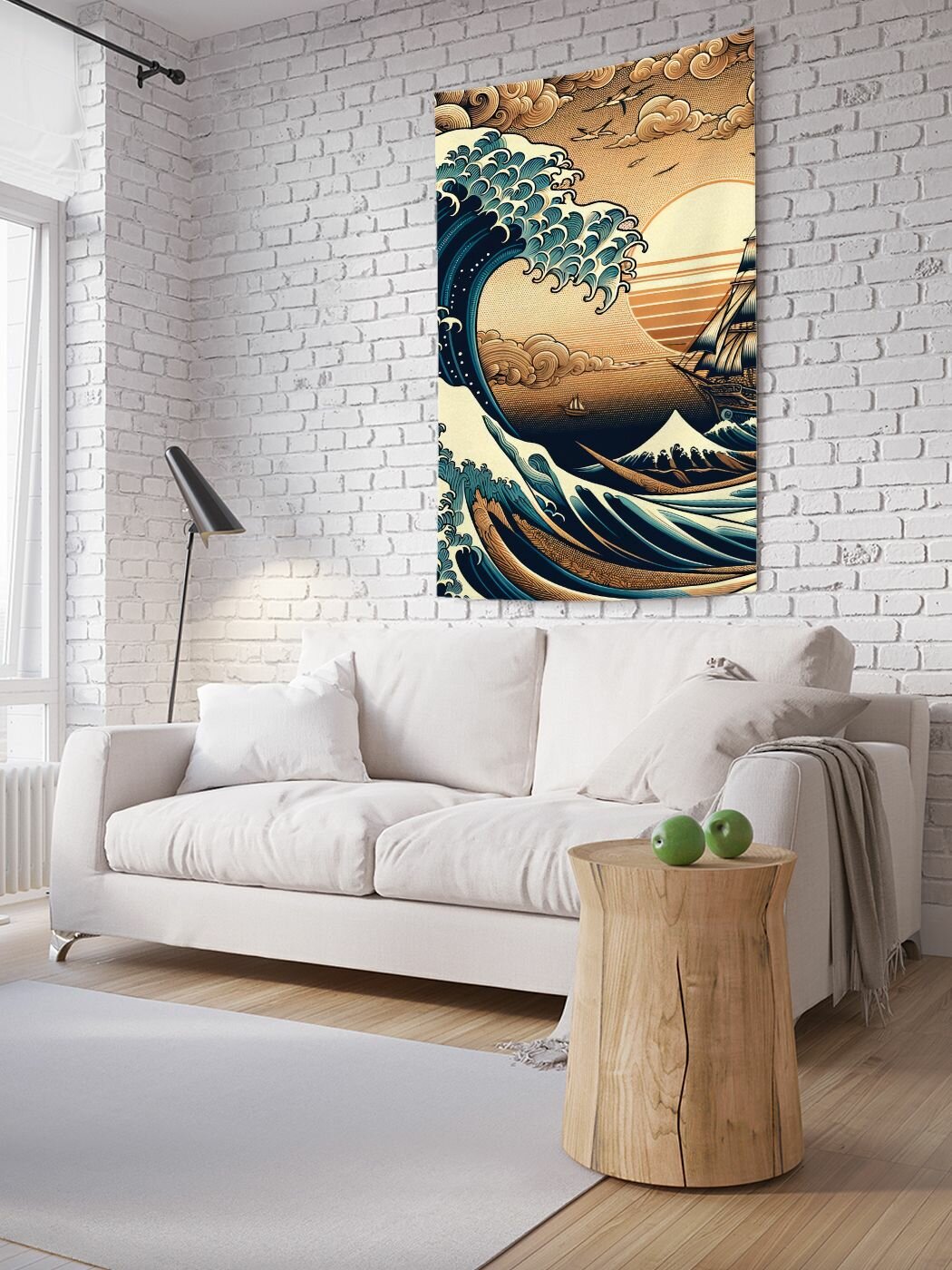 Постер на стену тканевый вертикальный "Корабль на закате", 100х150 см, JoyArty