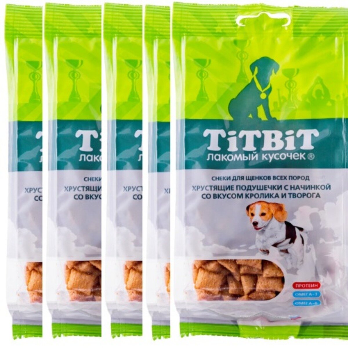TitBit Лакомство для щенков Хрустящие подушечки с начинкой со вкусом кролика и творога 95г (5шт)