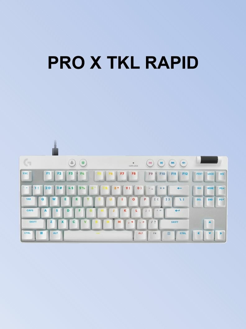 Клавиатура Logitech PRO X RAPID, механическая, LIGHTSYNC, 87 клавиш, USB, белая
