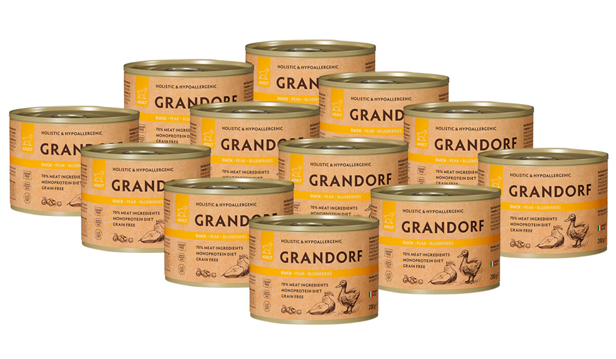 Корм влажный Grandorf для собак с уткой, грушей и черникой, 200 г х 12 шт