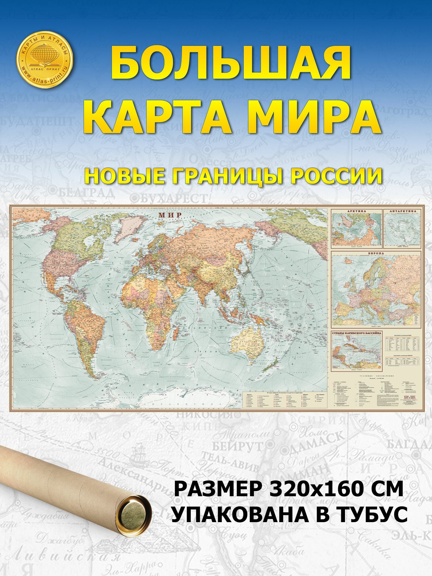 Настенная политическая карта Мира в стиле "экодизайн" 3,20х1,60 м