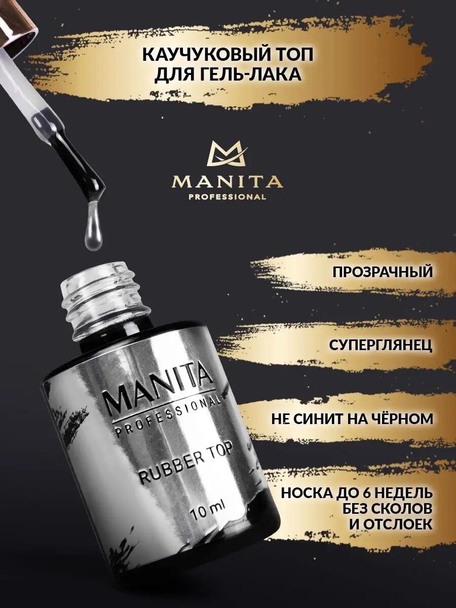 Топ для ногтей Manita Top Rubber, без липкого слоя, каучуковый, глянцевый, бесцветный