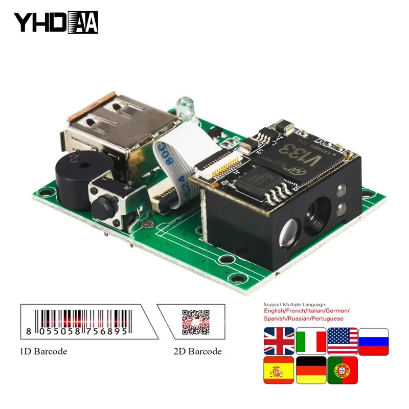 Считыватель штрих-кода QR-кода Raspberry PI, модуль 2D, TTL/RS232/USB интерфейс, устройство чтения штрих-кодов, M800D 2D USB