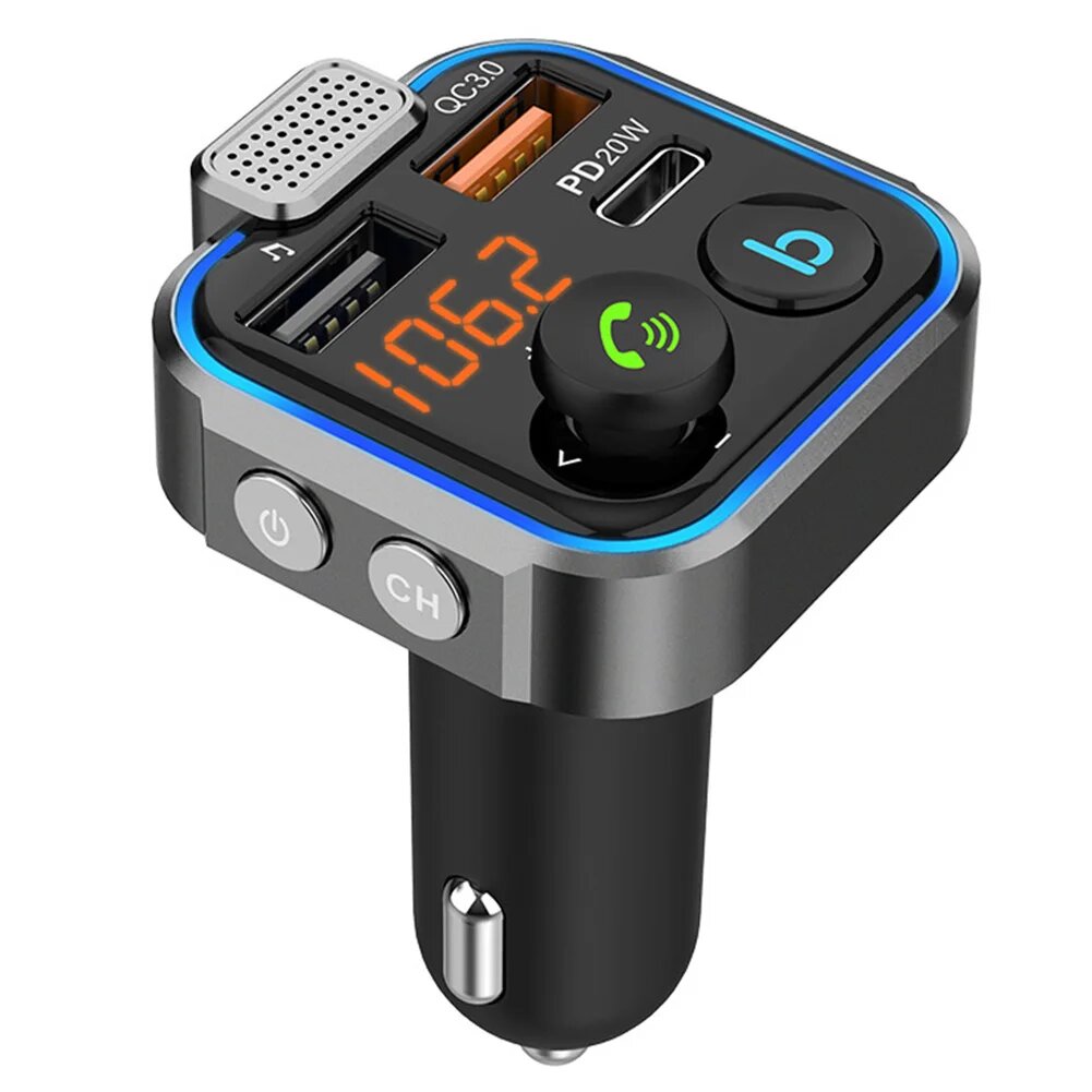 Быстрый USB FM-модулятор Bluetooth-совместимый 5,0 PD 20 Вт QC3.0 Автомобильное быстрое зарядное устройство USB MP3-плеер громкой связи Радио Автомобильный FM-передатчик