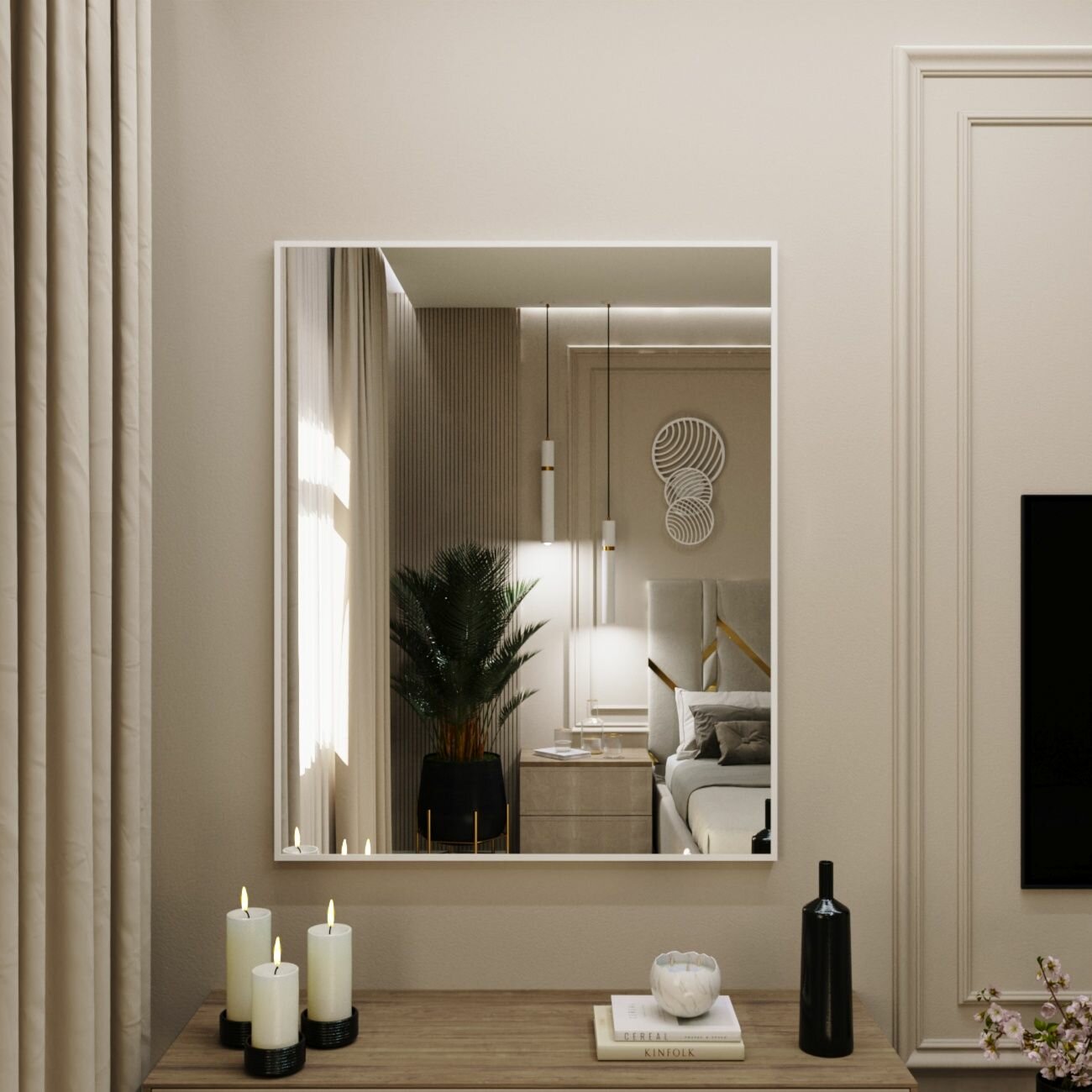 Зеркало настенное 100х80 см. BLX MIRROR в ванную в алюминиевой раме, Белое