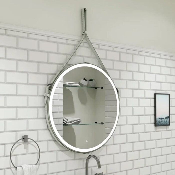 Зеркало круглое CONTINENT Millenium 65, с подсветкой, белый ремень