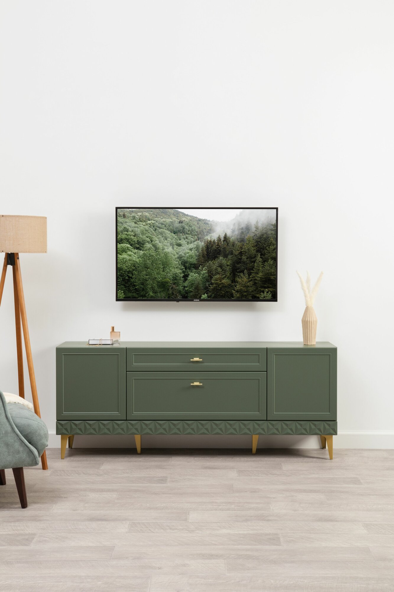 Марион Тумба 16.167 Дымчатый Зеленый K521, Олива шагрень AG 1050 ПВХ, Белый PE шагрень (Моби)