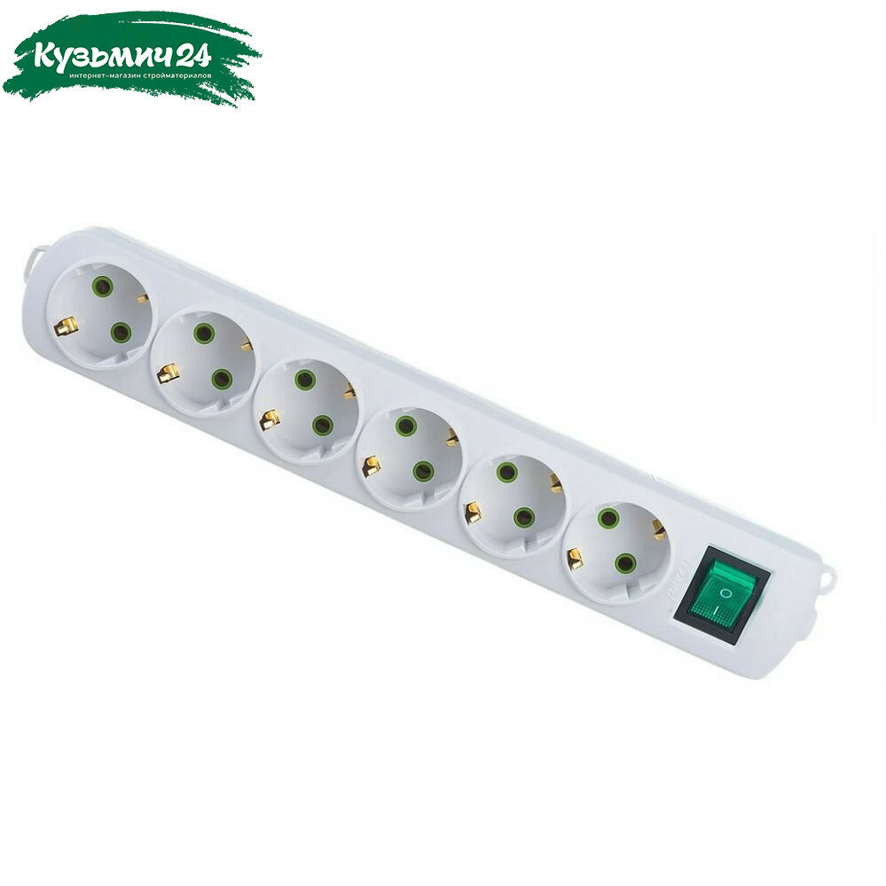 Колодка удлинителя 6-местная Lezard letitia 721-0600-601 с выключателем, с заземлением, белая, 3.5 кВт