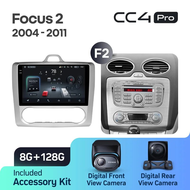 TEYES Тиайс CC4 PRO Штатная магнитола For Форд Фокус II 2 For Ford Focus 2 Mk 2 2004 - 2011 автомагнитола 2 DIN DVD GPS CarPlay Android Auto мультимедиа автомобиля головное Android магнитола Focus2 CC4pAK 128-F2