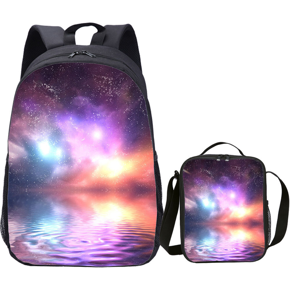 Школьная сумка Cosmic Starry Sky с цветной печатью 17-дюймовый большой емкости для учеников начальной школы Школьная сумка для обеда Костюм