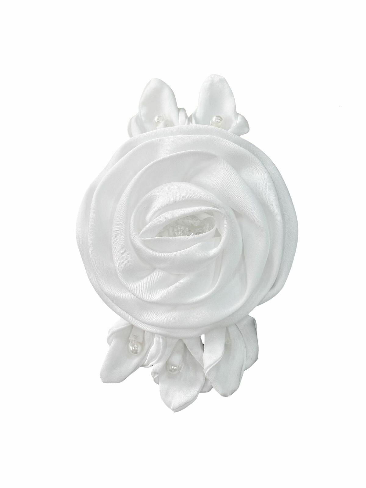 3D Роза с жемчугом для декора одежды, Белый