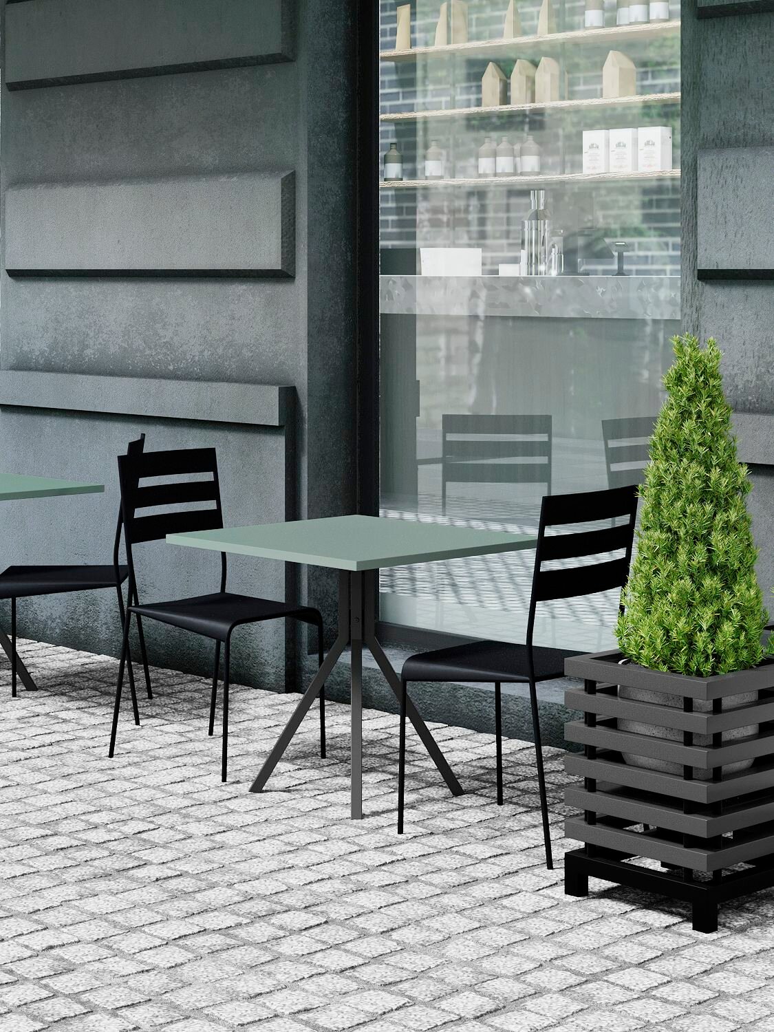 Стол Итальянец. Стол для кафе, обеденный, 75х75 см, Зеленый эвкалитп/ черный