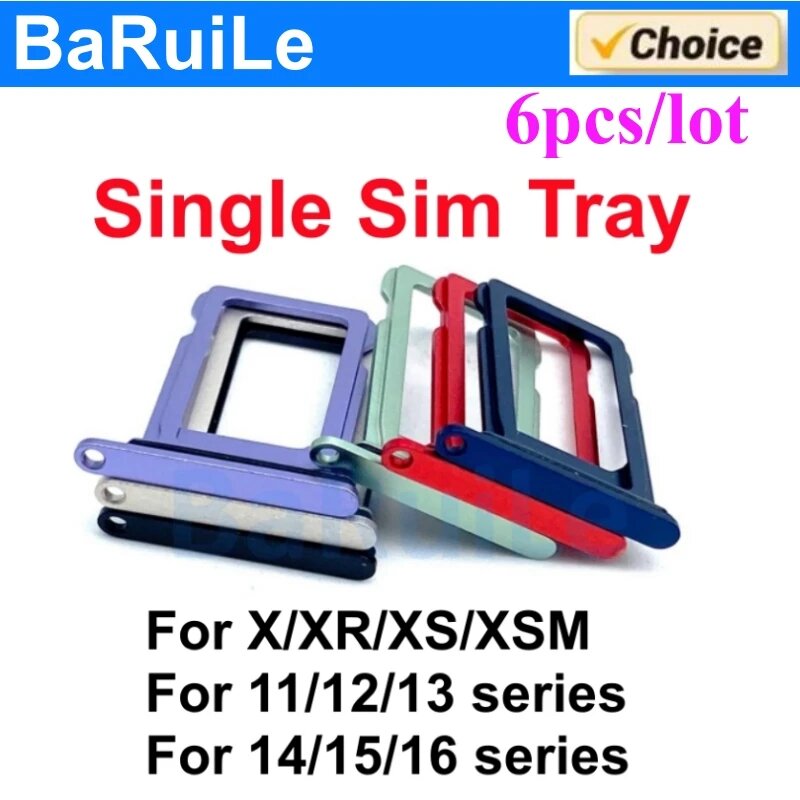 BaRuiLe 6 шт. одинарный держатель для SIM-карты для iPhone 11 12 13 15 16 Pro Max 14 Plus X XR XS, запасные части для SIM-карты 6x For 13