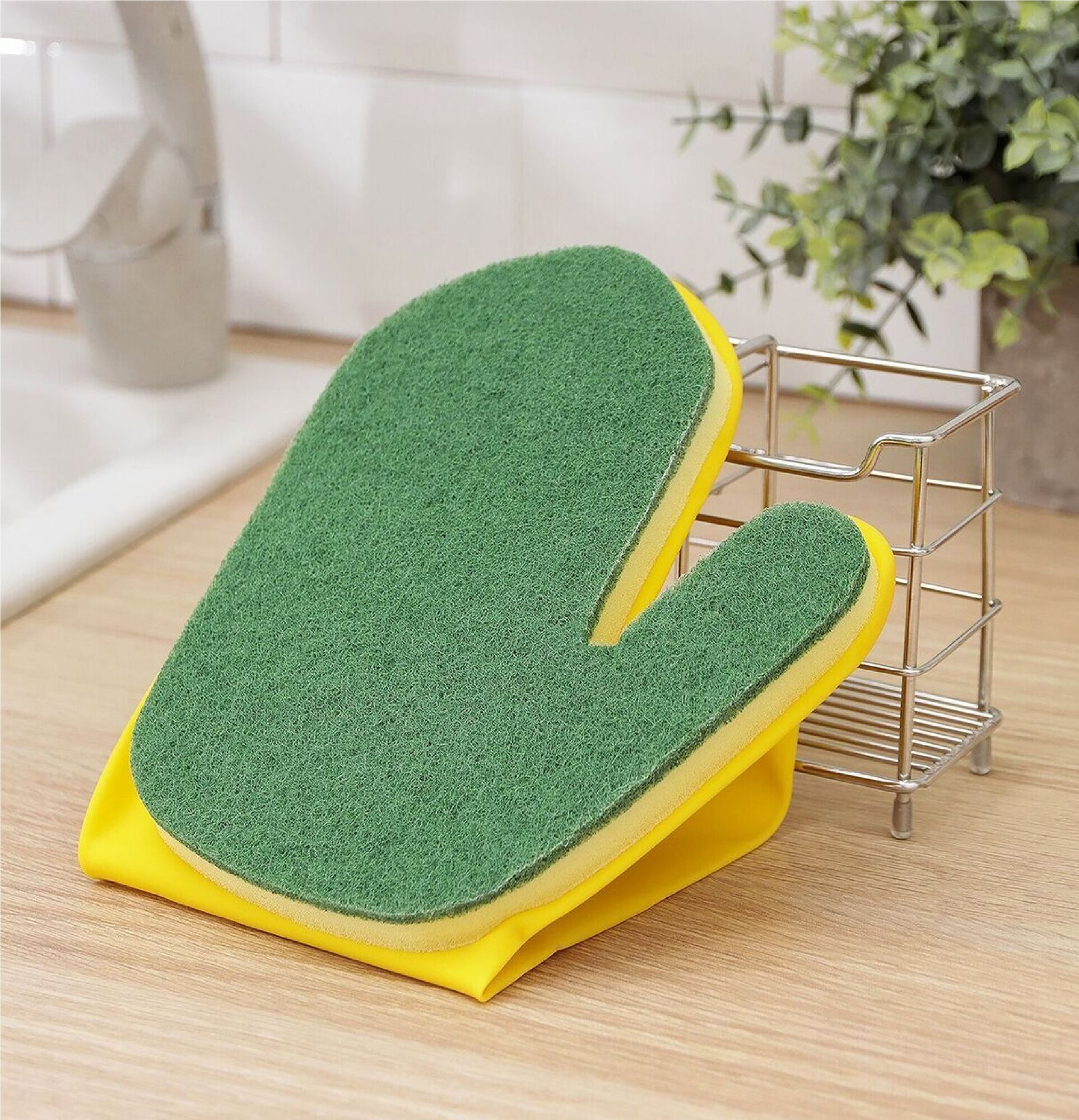 Перчатка You'll Love 56494, с губкой для посуды и сантехники, желтый/зеленый