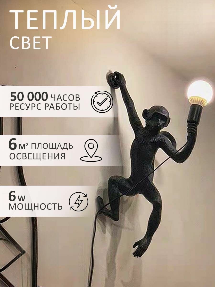 Настенный светильник Балтийский Светлячок декоративная люстра в виде обезьяны для спальни черный, для кухни, в детскую комнату, для ванной