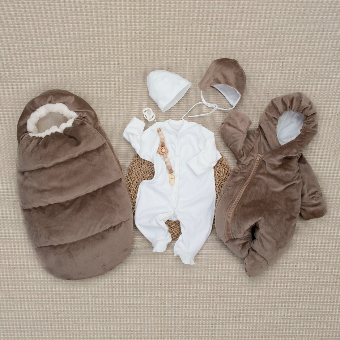 Комплект на выписку 5 предметов "Зефир Плюш", демисезонный, шоколад