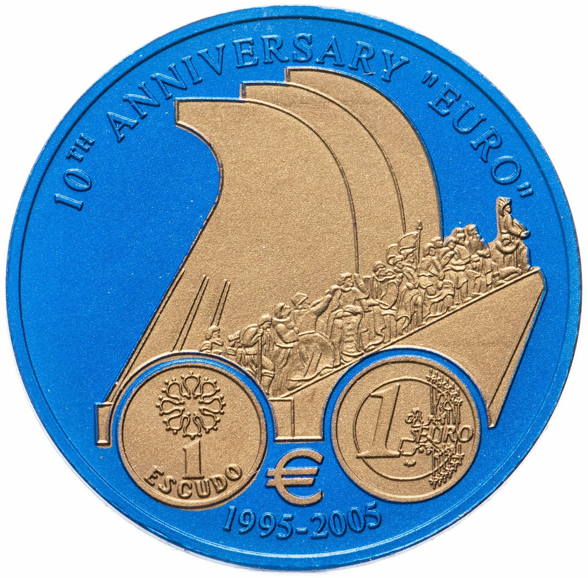 Либерия 5 долларов 2005 "10 лет введению евроПортугалия" ниобий, Ниобий