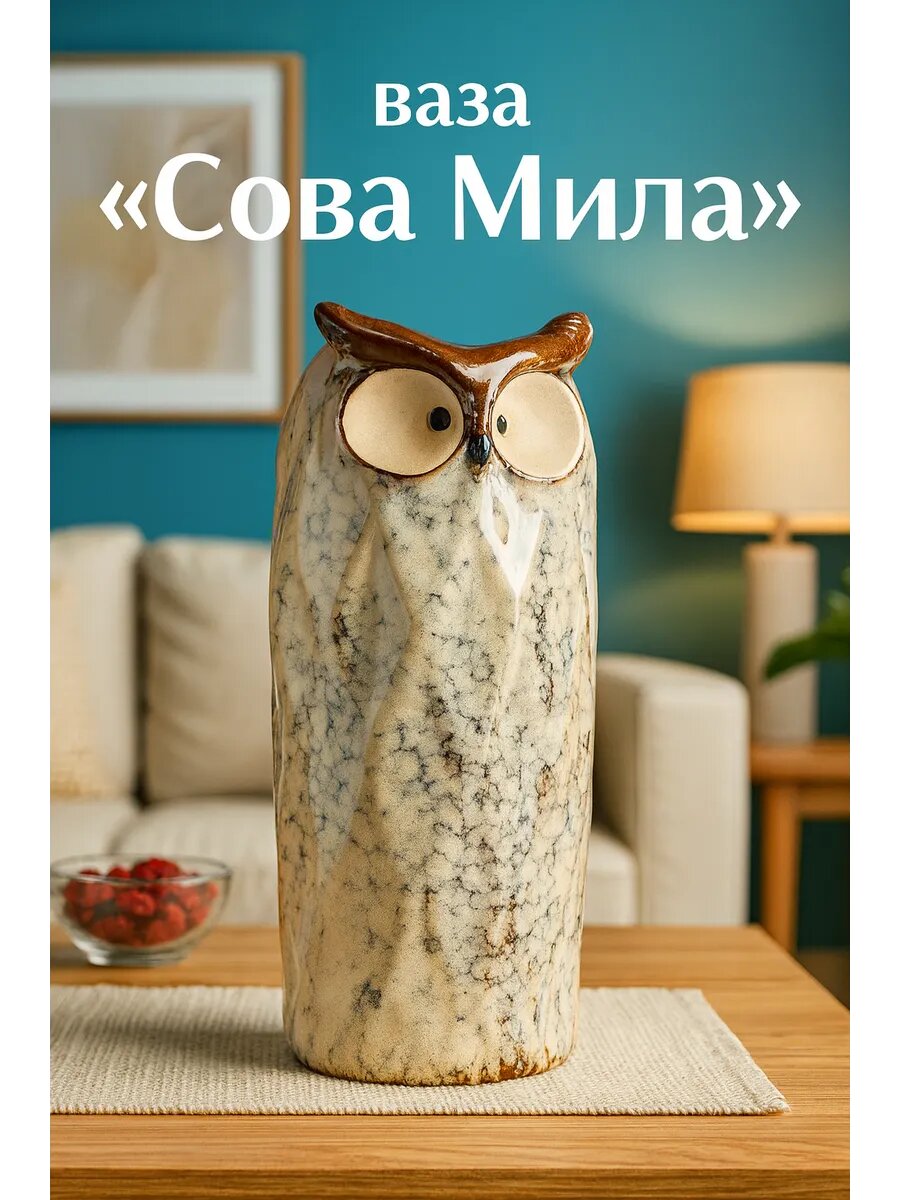 Декоративное кашпо - ваза «Сова Мила», 750 мл, 23×9×9 см, керамическое