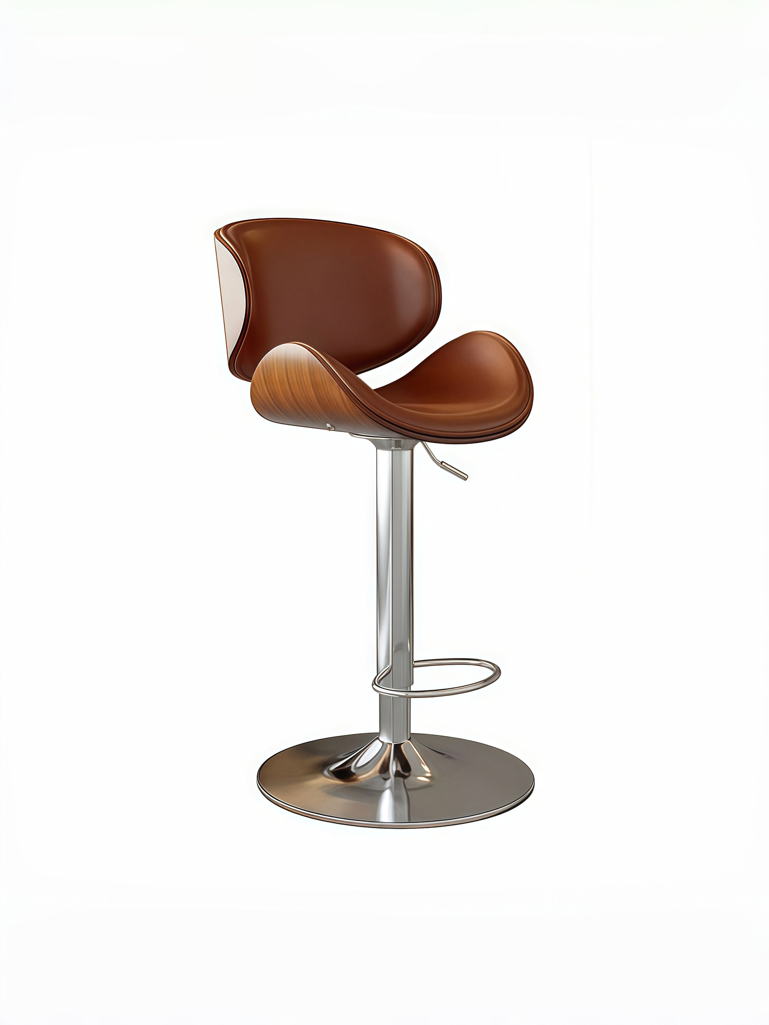 Барный стул, металл, натуральная кожа, 91-111см, оливковая обивка