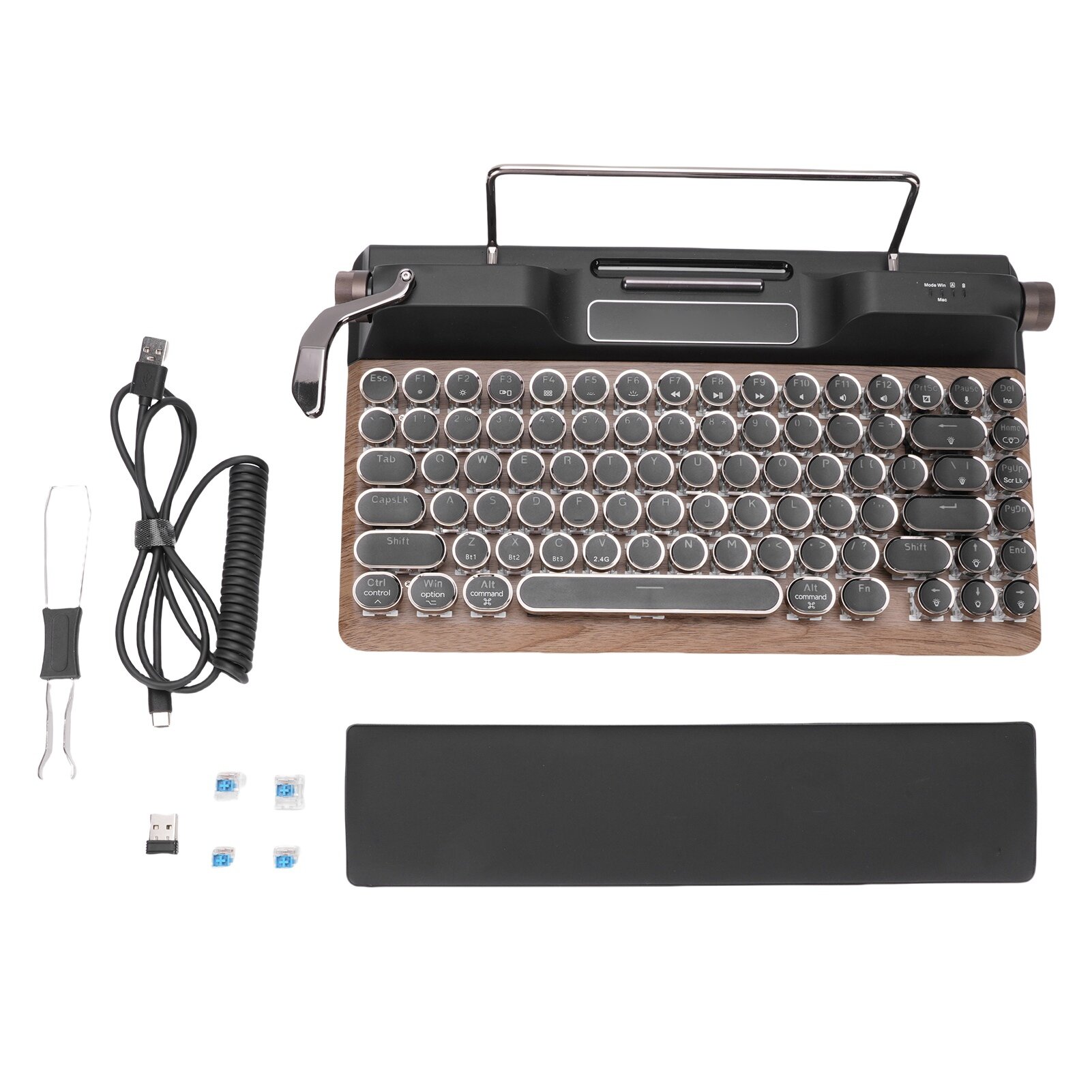 Ретро-механическаяклавиатуравстилепишущеймашинки, Bluetooth5.0,83клавиши, синиепереключатели, круглыеколпачкиклавишвстилепанк, RGB-подсветка, длянастольногоПКиноутбука.