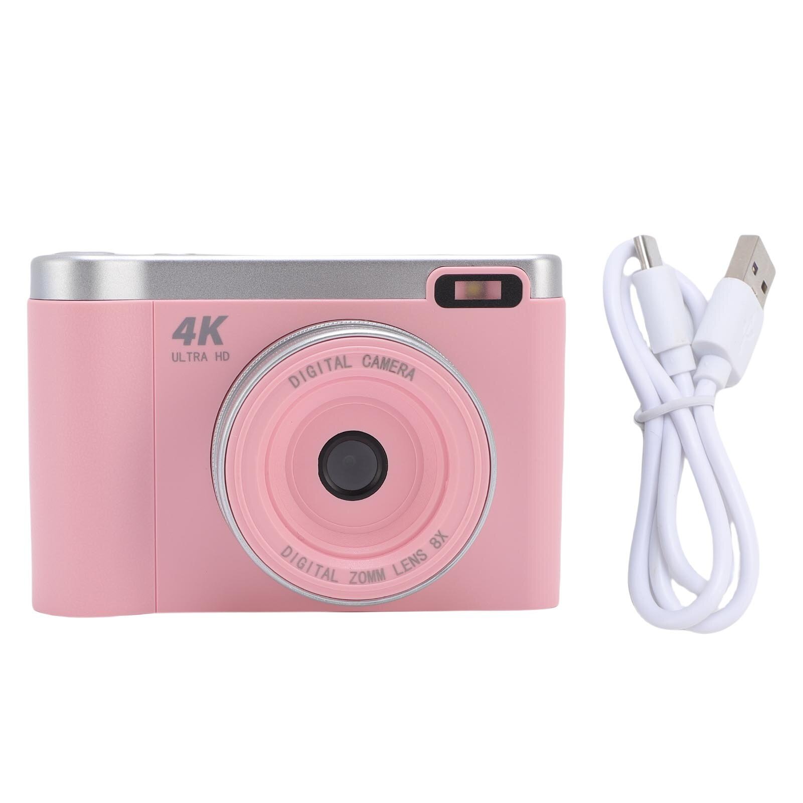 Цифровая фотокамера 1080p 12MP с автофокусом, 2,8-дюймовым экраном с возможностью поворота на 180 градусов, 8-кратным зумом и стабилизацией изображения для фотосъемки, розовая.