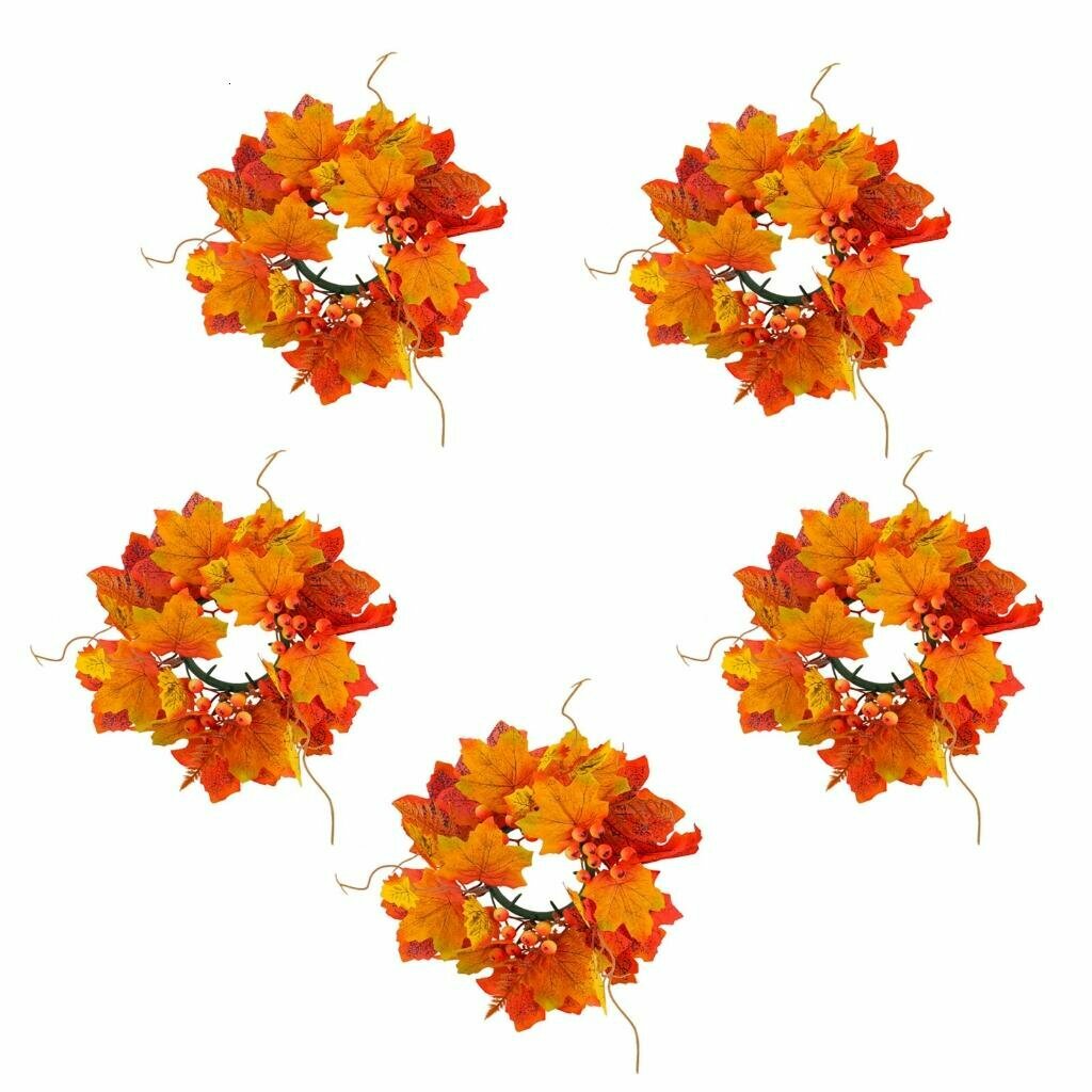 Кольца-свечи с кленовым листом, 5 шт, желтый кленовый лист