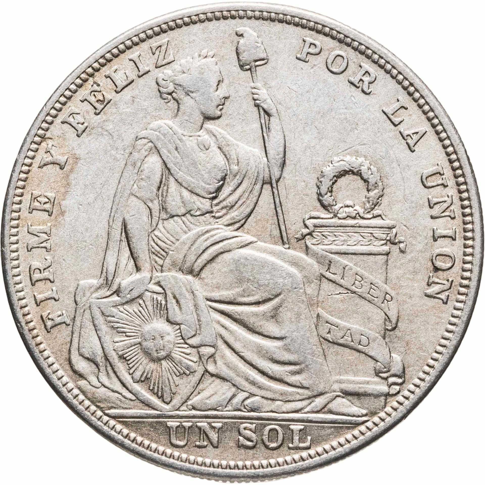 Перу 1 соль sol 1923, Серебро 500, в сохранности XF