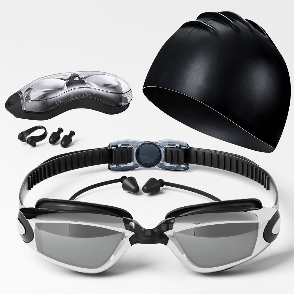 Набор популярных взрослых плавательных очков Amazon, HD водонепроницаемые, антизапотевающие, электролитически покрытые очки, шапочка для плавания, зажим для носа, беруши