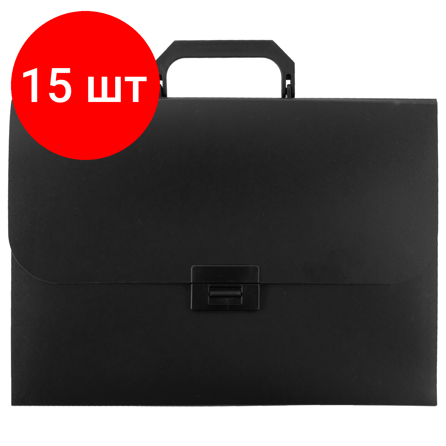 Комплект 15 шт, Портфель пластиковый STAFF А4 (330х235х36 мм), 13 отделений, индексные ярлыки, черный, 229245