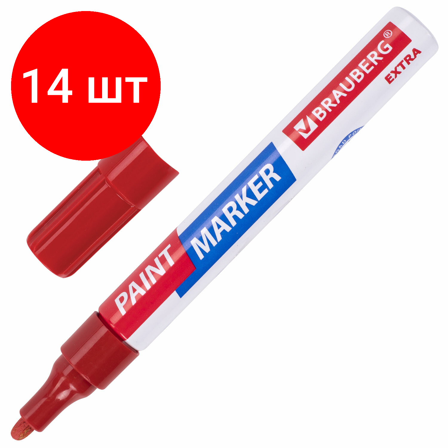 Комплект 14 шт, Маркер-краска лаковый EXTRA (paint marker) 4 мм, красный, улучшенная нитро-основа, BRAUBERG, 151980