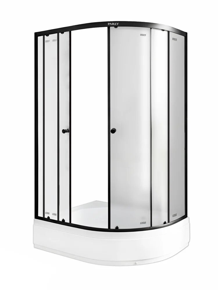 Душевой уголок Parly ZFM1201B L с поддоном, стеклянный, черный, 120x80, с матовым стеклом, асимметричный, раздвижной